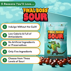 Final Boss Extremely Super Sour Candy, Natural Chewy Cranberry Gummies Made with Dried Fruit, Free of Artificial Colors, Low Calorie Healthy Snack for Kids & Adults, 1.06oz, 10 Pack (LvL 2 Sourness)