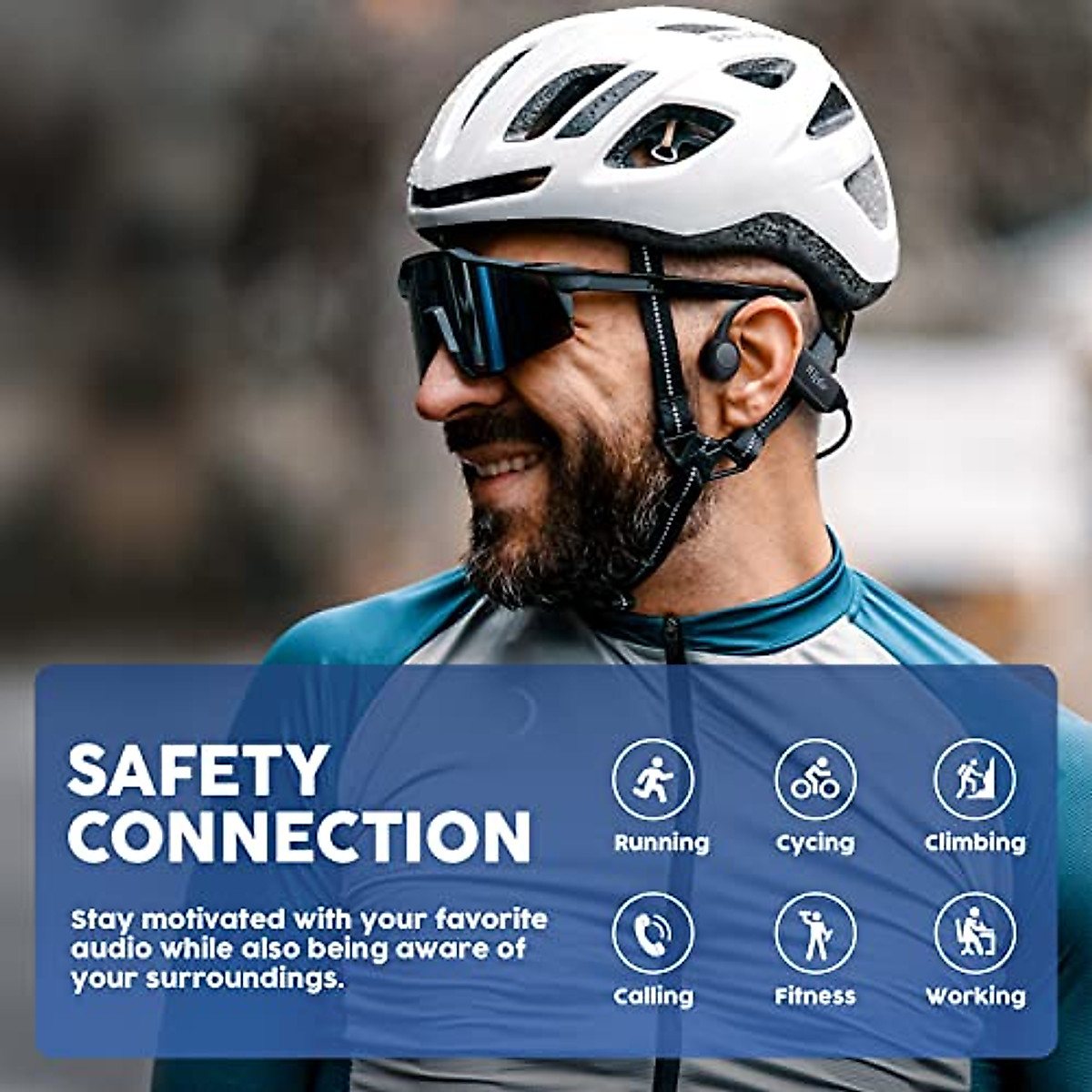 Wigfar Bone Conduction Headphones Bluetooth, Built-in 16GB Memory Bluetooth 5.3 Open Ear Headphones Wireless Bluetooth, Intelligent Voice Waterproof 8 Hr Battery Life for Running, Driving, Calling