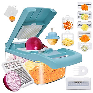 Vegetable Chopper Multifunctional Veggie Chopper,Blue Kitchen Vegetable Slicer Dicer Cutter,Potato Onion Food Chopper with Vegetable Peeler,Hand Guard and Container