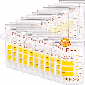 400 Count Breastmilk Storage Bags 7 oz Breast Milk Storage Bag Leak Proof Double Zipper Seal Breast Milk Storing Bags Self Standing Milk Storage Bags for Breastfeeding Refrigerator or Freezer