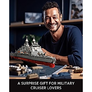 Nifeliz Ticonderoga-Class Cruiser, Ticonderoga-Class Guided-Missile Cruiser Building Toy, Military Warship Display Model Set with Stand for Adult Gift Giving (1,513 Piece)