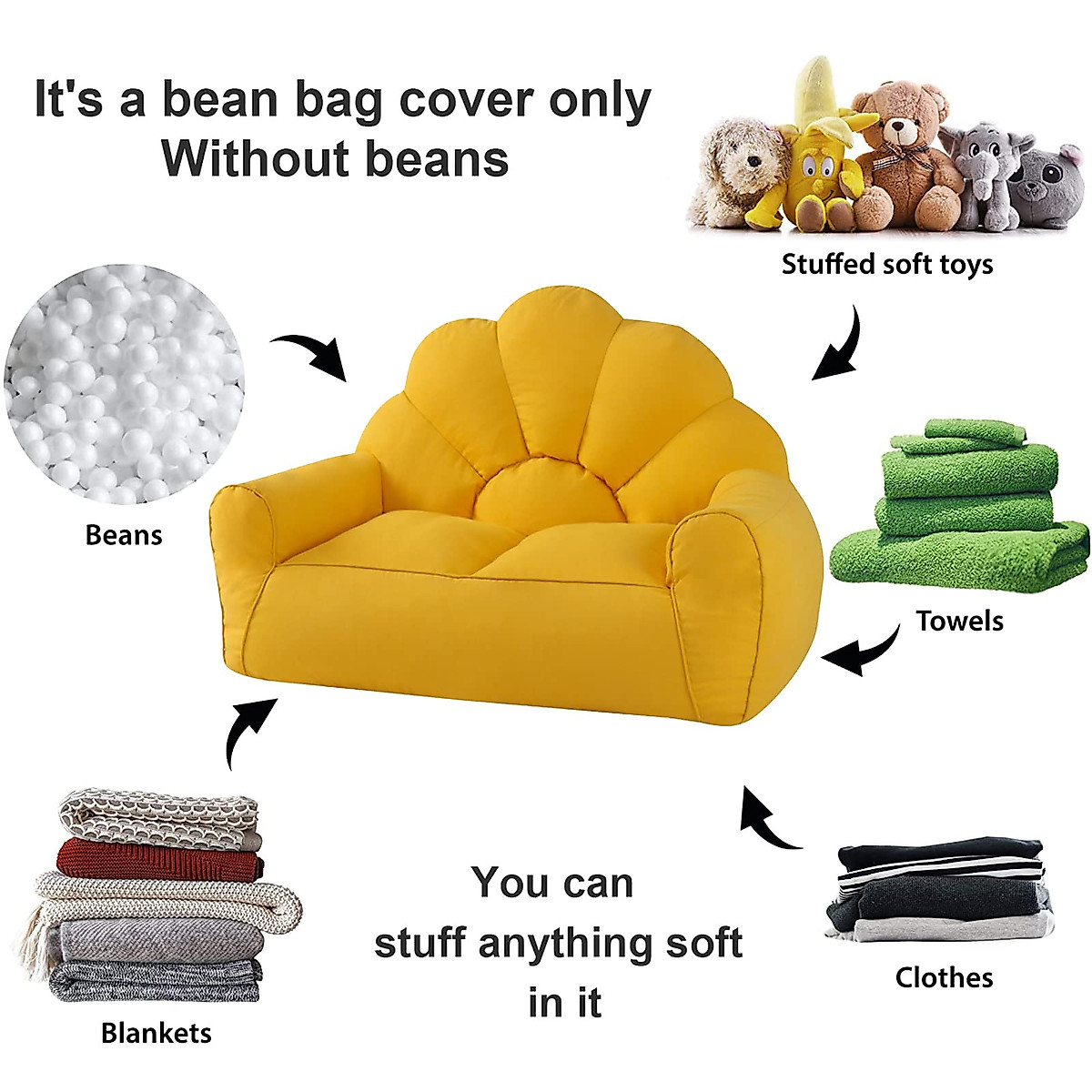HWOEK Extra Large Bean Bag Chair Cover for Adults, Kids, Teens, Petal-Shaped Bean Bag Sofa Cover Only Without Filling- Memory Foam&Stuffed Animal Storage,Colorful