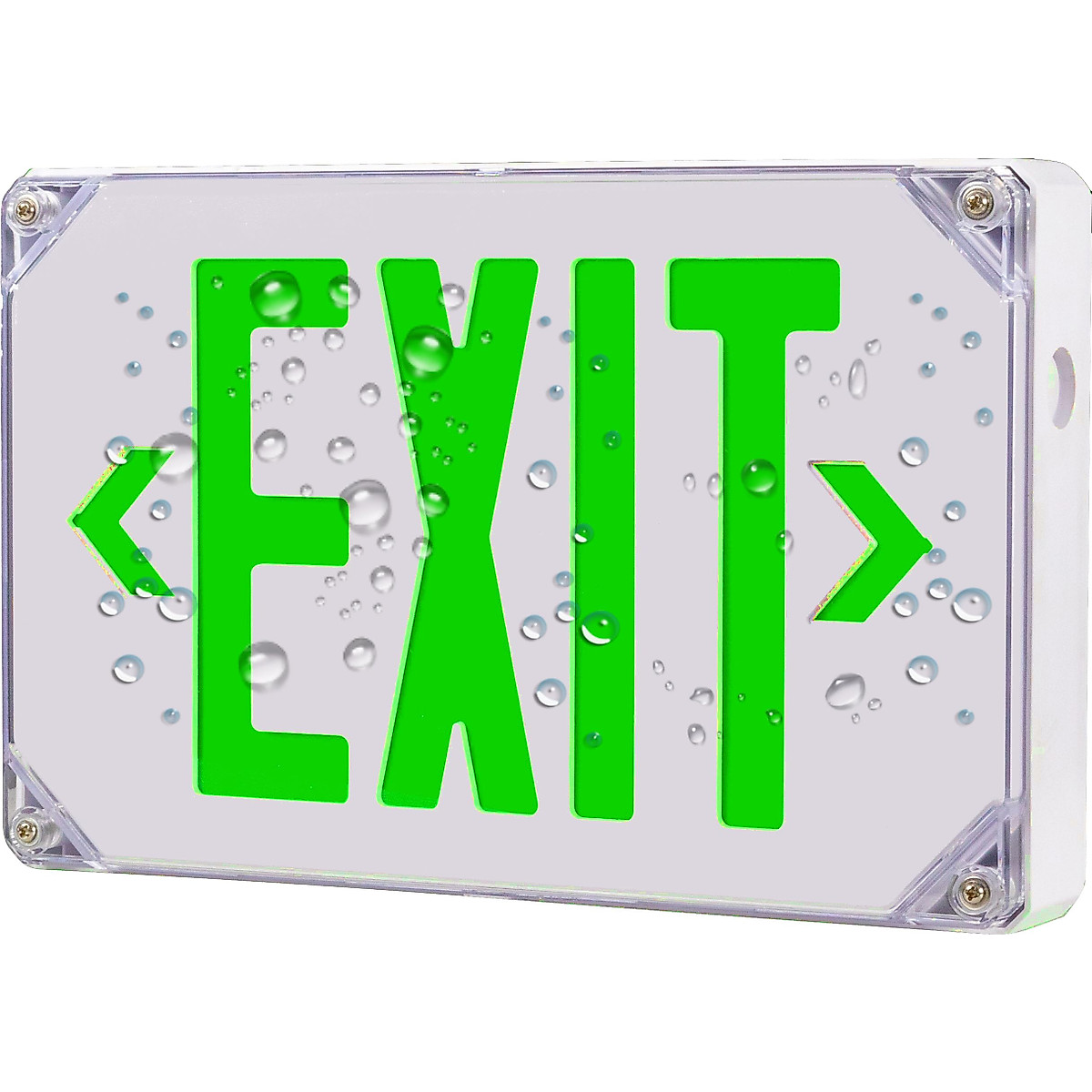 Ciata Green LED Emergency Exit Sign for Fire Escapes, Doors, and Hallways, Indoor and Outdoor Safety, Waterproof Wet Rated, Battery Backup, Universal Wall or Ceiling Mount