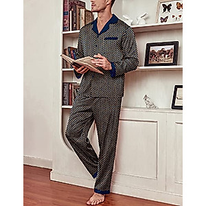 Ekouaer Men's Silk Pajama Set Long Satin Loungewear 2 Piece Pjs Classic Button Down Sleepwear