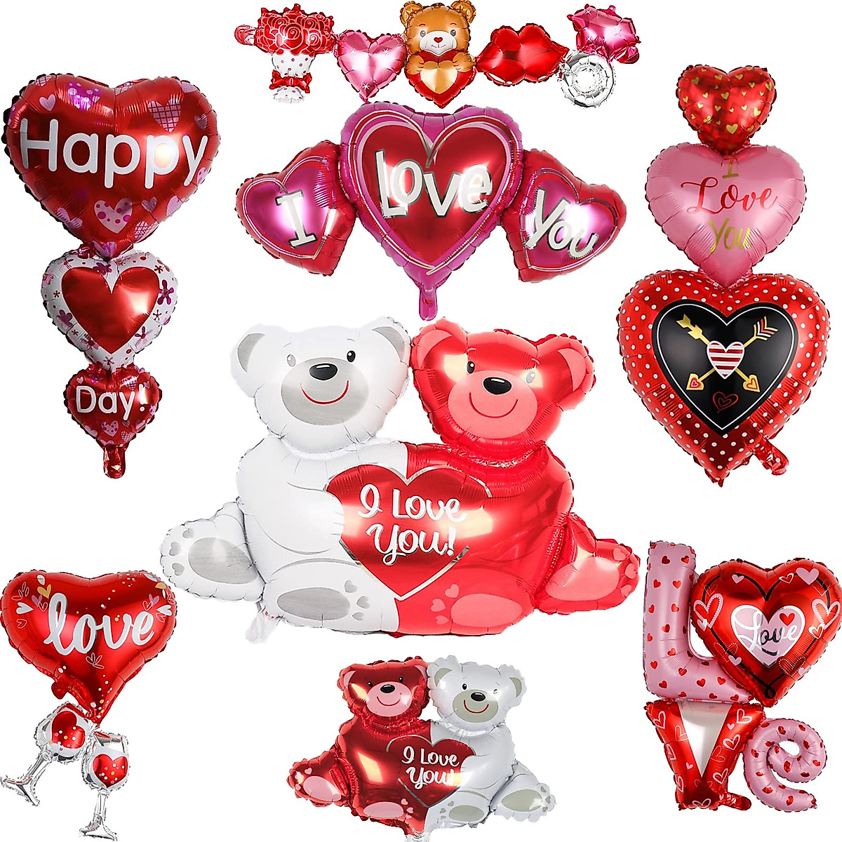 Valentines Day Heart Shaped I Love You Foil Balloons Decorations, Romantic Love Happy Anniversary Foil Balloons Valentine Day Party Decorations