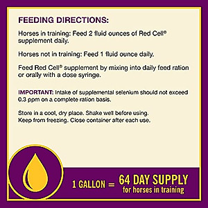 Horse Health Red Cell, Liquid Vitamin-Iron-Mineral Supplement for Horses, Helps Fill Important Nutritional Gaps in Horse's Diet, 1 Gallon, 128 Oz., 64-Day Supply