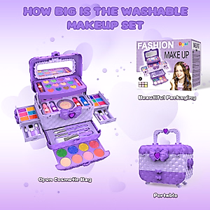 54 Pcs Kids Makeup Kit for Girls, Princess Real Washable Pretend Play Cosmetic Set Toys with Mirror, Non-Toxic & Safe, Birthday Gifts for 3 4 5 6 7 8 9 10 Years Old Girls Kids (Purple)