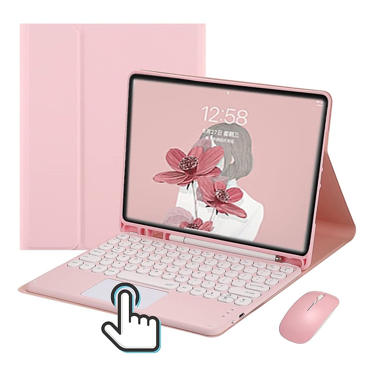 YEEHi iPad 10.9" 10th Generation 2022 Touchpad Keyboard Case Retro Round Key with Mouse Cute Color Keyboard with Trackpad Detachable Touch Keyboard iPad 10 10.9 Cover (Pink)