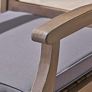 Christopher Knight Home Justin Outdoor 7 Piece Acacia Wood Dining Set, Teak, Gray Finish/Rustic Metal/Dark Gray