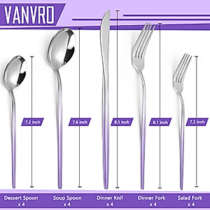 VANVRO Gradient Purple Silverware Set, 20-Piece Stainless Steel Flatware Cutlery Set, Kitchen Utensil Set Service for 4, Include Knife/Fork/Spoon, Mirror Polished, Dishwasher Safe