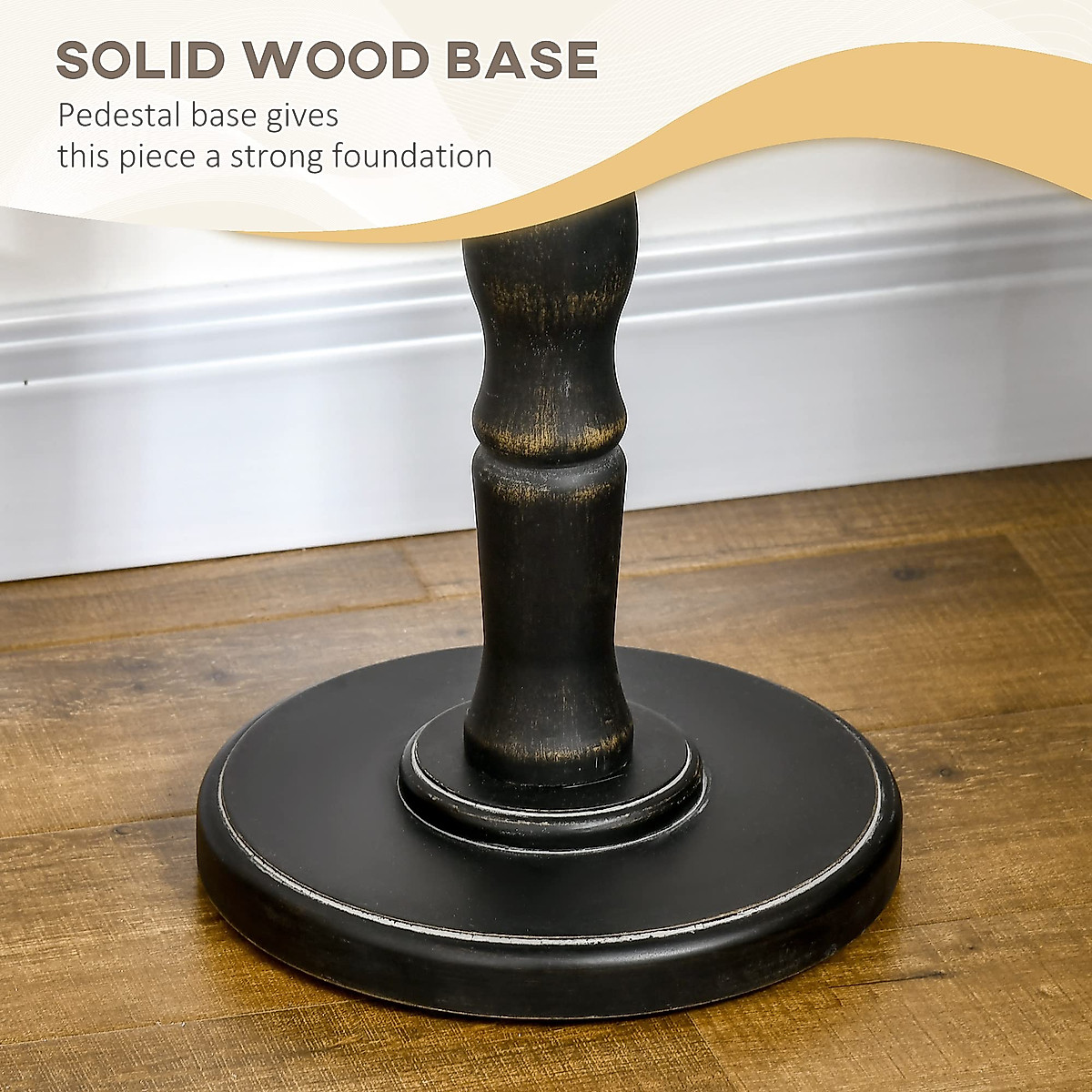 HOMCOM Pedestal Side Table, Round End Table with Wooden Leg, Retro Accent Table for Small Spaces, Living Room, Bedroom, Light Gray