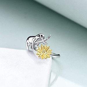 MONGAS Sloth Gifts for Women Sloth Rings Sunflower 925 Sterling Silver Sloth Lovers Gifts Christmas Jewelry Animal Ring for Women