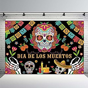 MEHOFOND 7x5ft Day of The Dead Backdrop for Mexican Fiesta Dia DE Los Muertos Birthday Party Decorations Banner Sugar Skull Flower Mexican Fiesta Theme Photography Background Photo Booth Props