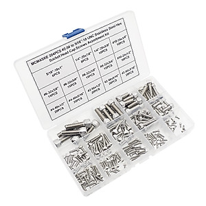 MCMASKE #2-56#4-40#6-32#8-32#10-24 1/4"-20 5/16"-18 UNC 304 Stainless Steel Socket Head Cap Screws Assortment Kit