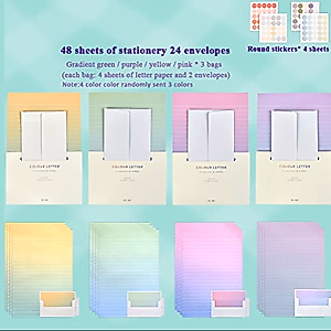 QLOUNI 72 Pack Colorful Stationery Paper, Stationery Paper and Envelopes Set - (48 Stationery Paper + 24 Envelopes) Letter Set for Writing Poems Lyrics Wedding Invitations