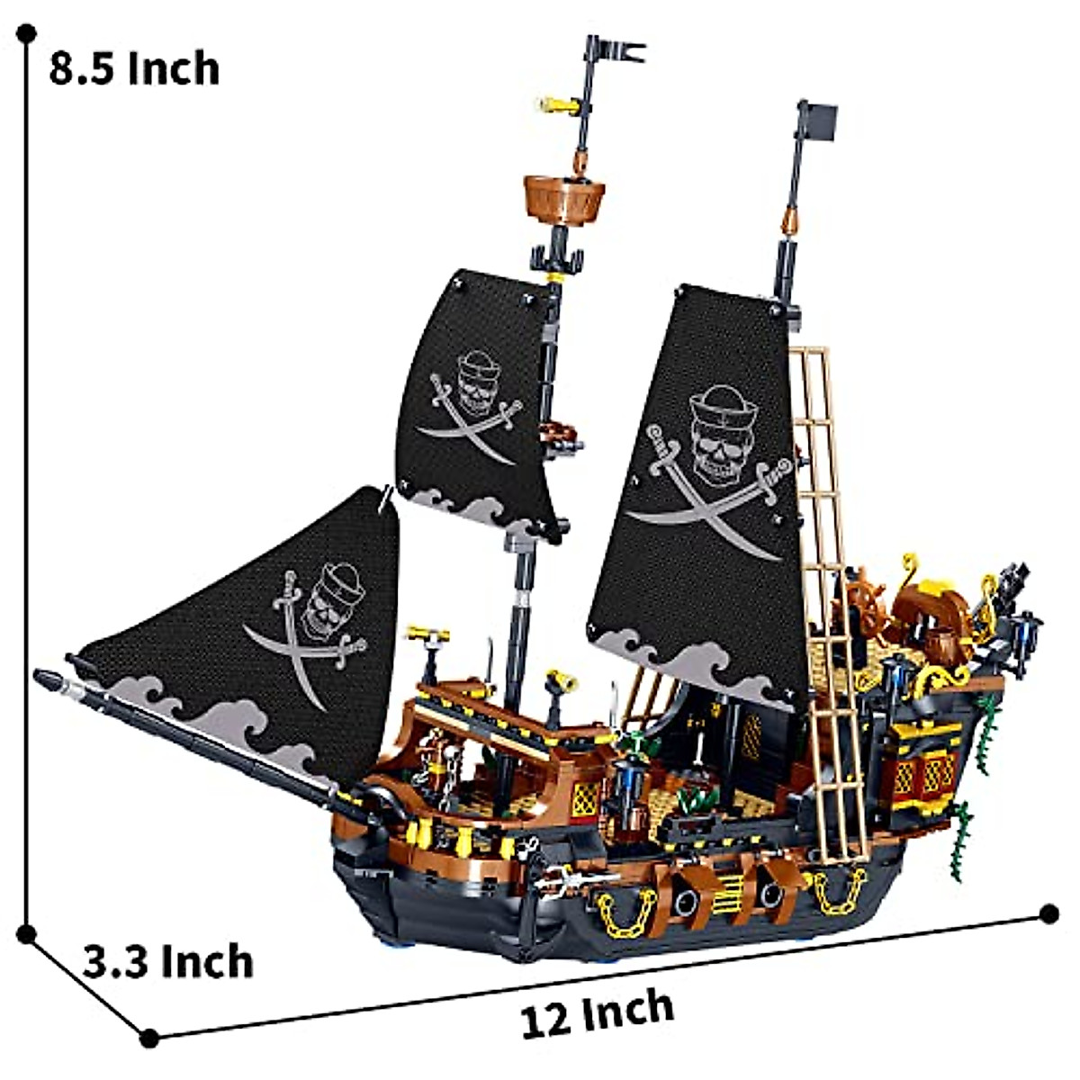 Mesiondy Pirate Ship Model，Pirate Ship Model Mini Building Blocks Kit, MOC Pirate Ship Building Sets for Boys Girls 14+ (1282Pcs)