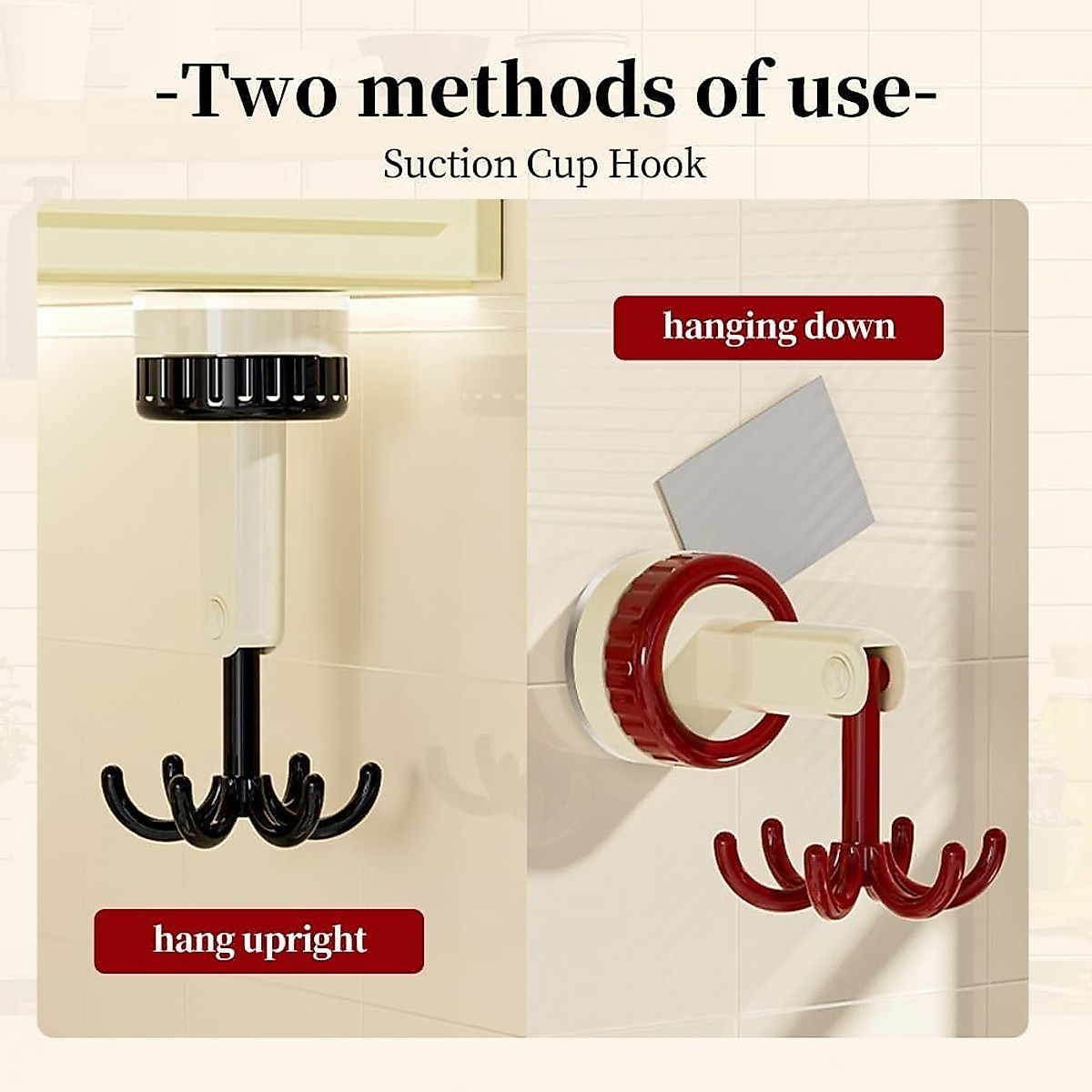 LiFann 360 Degrees Rotating Folding Hook, Non-Punch Sundries Hook, Self-Adhesive Kitchen Utensils Holder, Multi-Purpose Kitchen Utensil Hanger with 6 Hooks(Black)