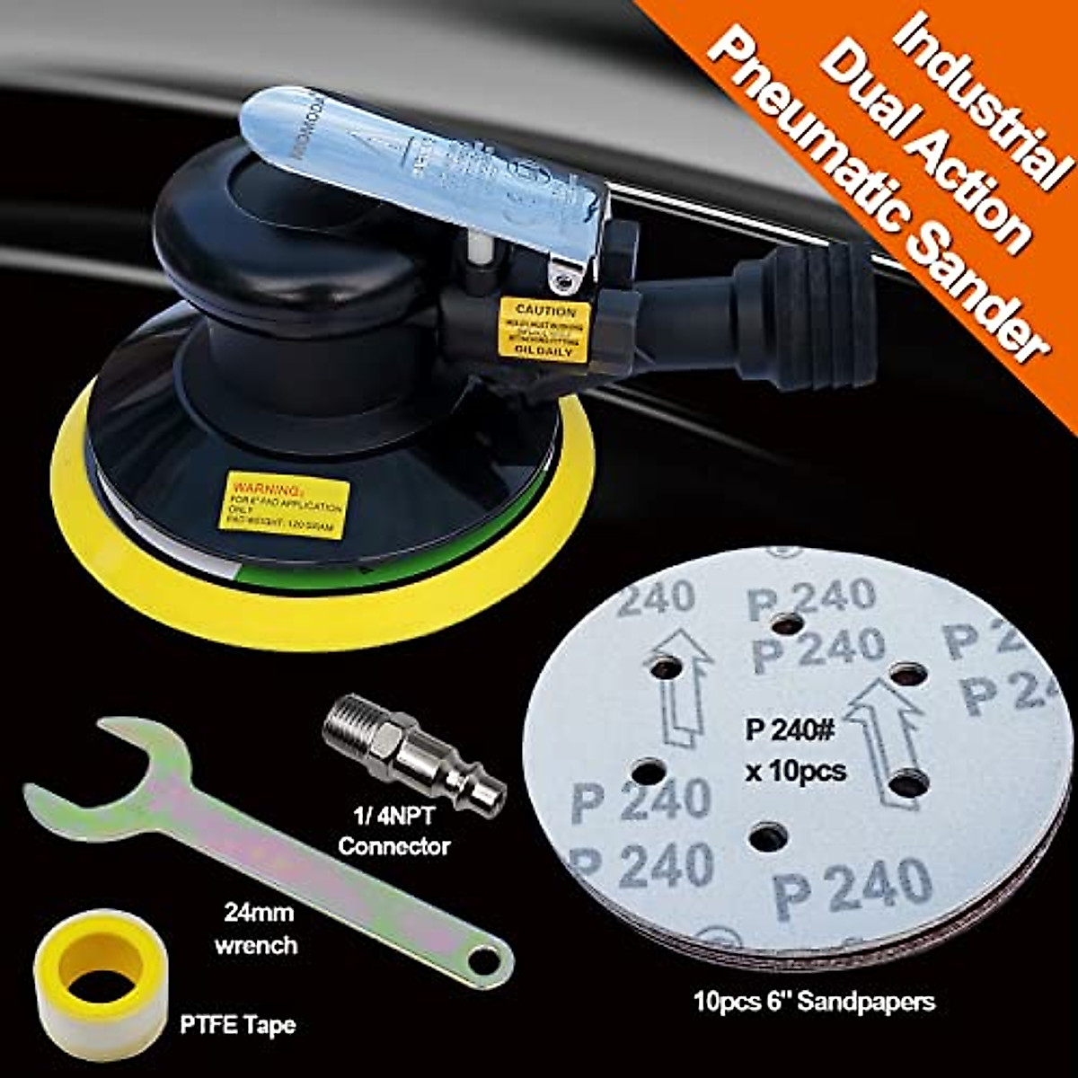 MOMODA Professional Air Random Orbital Sander, 6 inch Dual Action Pneumatic Sander Suitable for Heavy Duty and Connect to Vacuum Cleaner