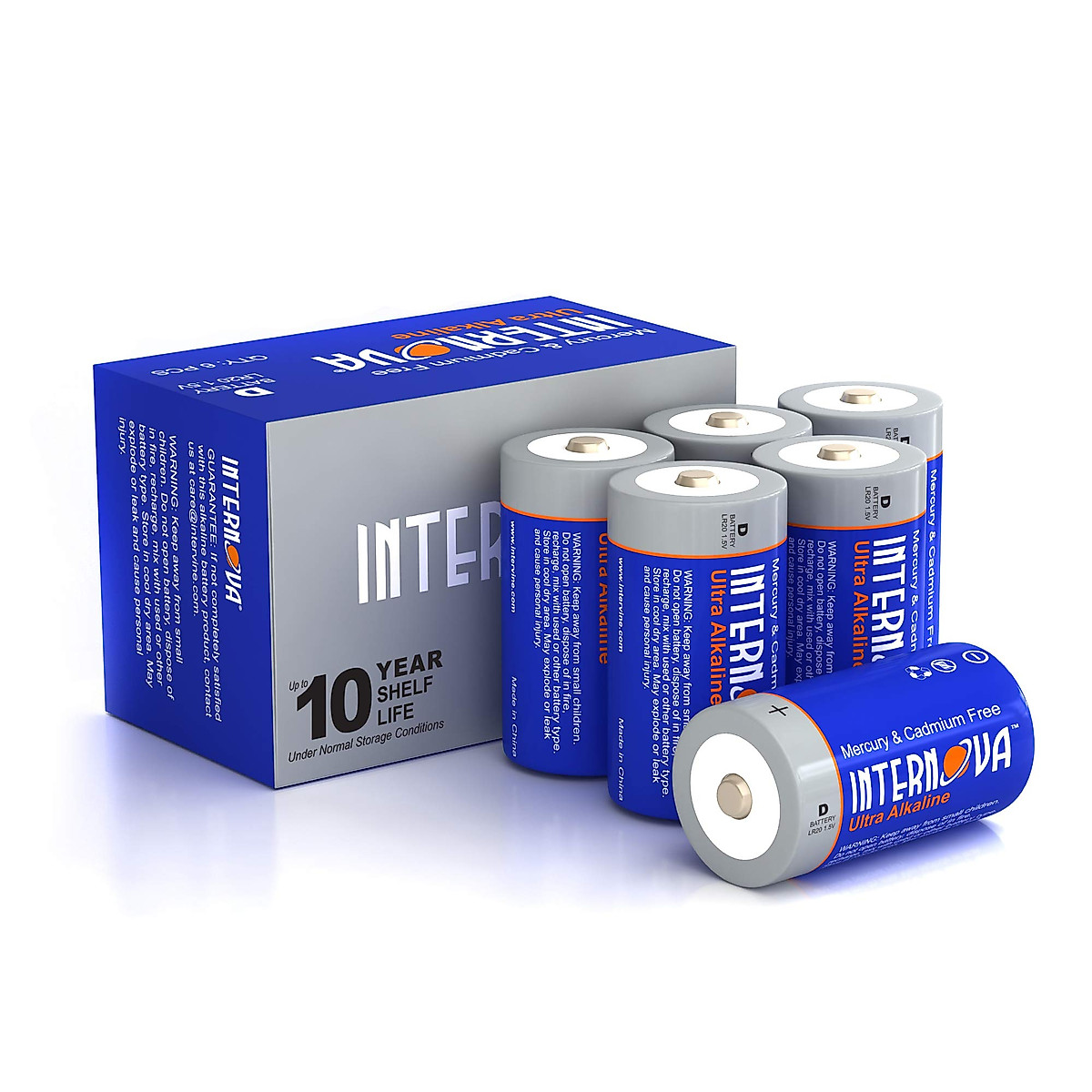 INTERNOVA® Alkaline D Cell Batteries, LR20 1.5V Cell High Performance, Easy to Open 6 Count Pack