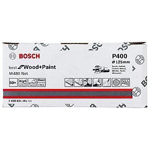 Bosch Professional 2608621161 G400, Set of 50 Sanding Sheets M480 Best (Wood and Paint, Ø 125 mm, Grit P400, Accessories for Random Orbit Sander), Beige, x 50, Pieces