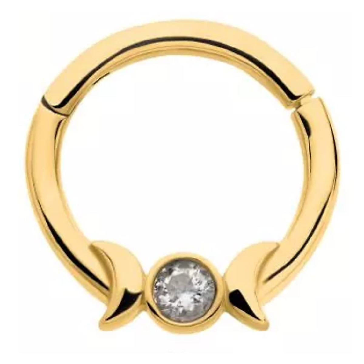 Pierced Owl 16GA 316L Stainless Steel Triple Moon Phase with CZ Crystal Center Hinged Segment Ring (Gold Tone)