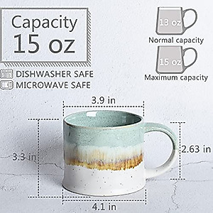Bosmarlin Medium Ceramic Coffee Mug Set of 2, 15 oz, Big Stoneware Tea Cup for Office and Home, Dishwasher and Microwave Safe (Green, 2)