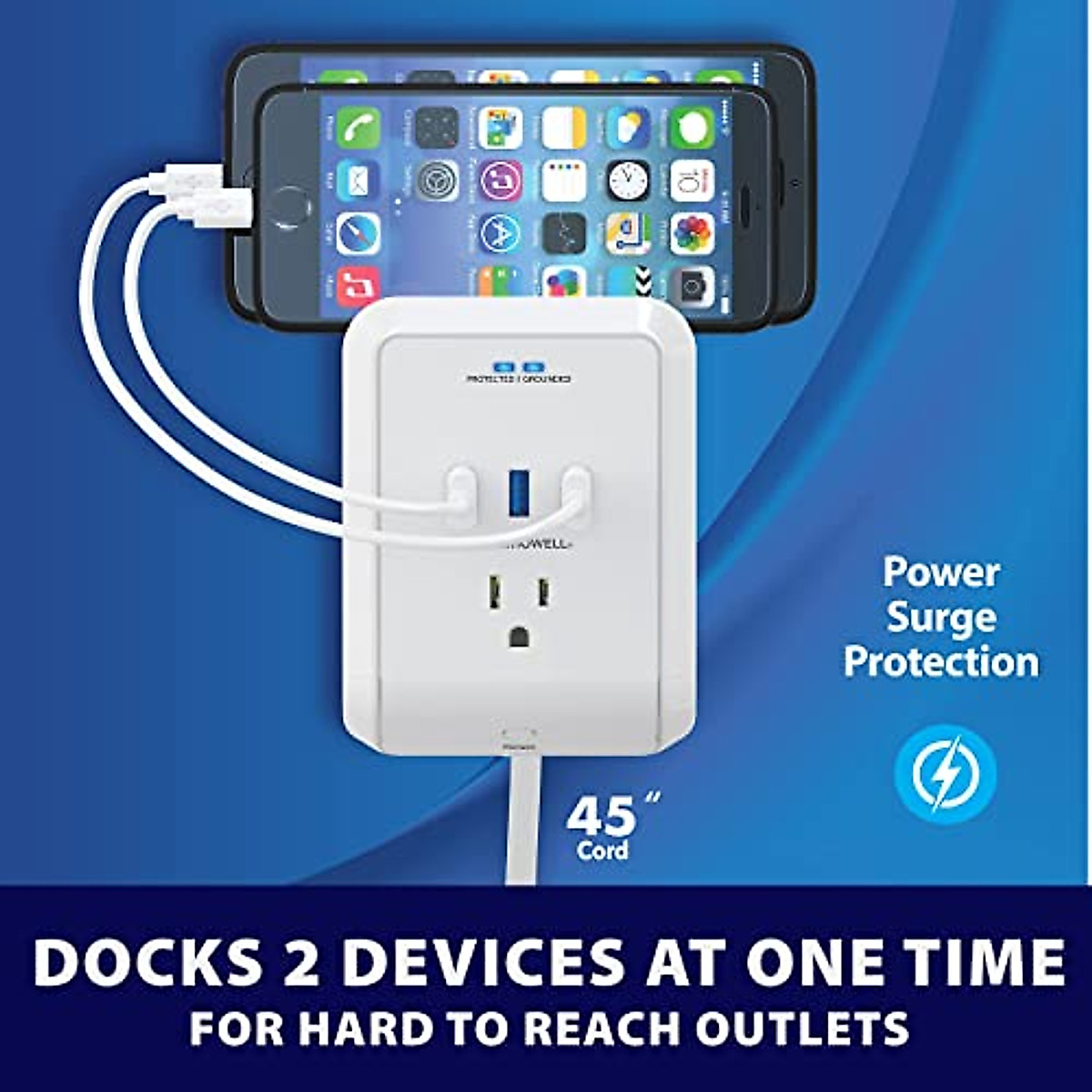 Bell + Howell Power Pro Outlet Extender, Wall Outlet Plug Extender, 4 Foot Extension Cord Surge Protector, 6 Total Ports 3 Plugs & 3 USB Charging Ports, 3 Prong Outlet Splitter, Multi Outlet Wall Plug