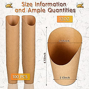French Fries Holder 12oz French Fry Cups Disposable Paper Charcuterie Cups Popcorn Kraft Paper Cones Holder Brown Kraft Paper Food Fries Cup French Fry Paper Holder for Wedding Party Food(100 Pcs)