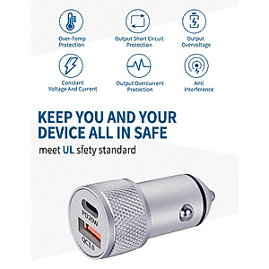 [2Pack] Cynemo Fast Car Charger for iPhone 13 12 11, 38W Dual Port 20W USB C Car Charger Adapter Power Delivery Metal Mini Cigarette Lighter PD QC3.0 Quick Charger for iPhone Samsung Galaxy Devices