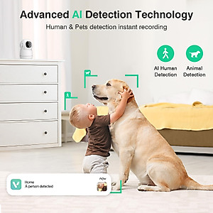 SEHMUA Indoor Security Camera, 2K & 360 Degree Pet Wi-Fi Home Camera with Smart AI Motion Detection for Baby/Dog/Elder, Night Vision, 2-Way Audio, Siren, 24/7 SD Card Storage White