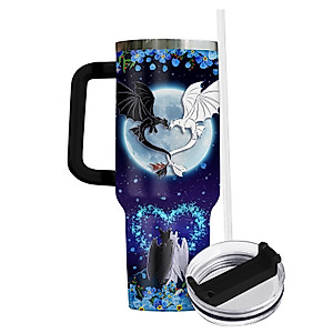 GEPOSTORE Valentines Gifts for Him Her, Dragon Couple 40oz Tumbler with Handle, Movie Characters Cup, Gifts for Cartoon Fan