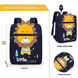willikiva Cute Zoo Little 3d Backpack Kid Backpacks for Boys and Girls Toddler Backpack Waterproof School Bag Safety Harness Leash (Lion)