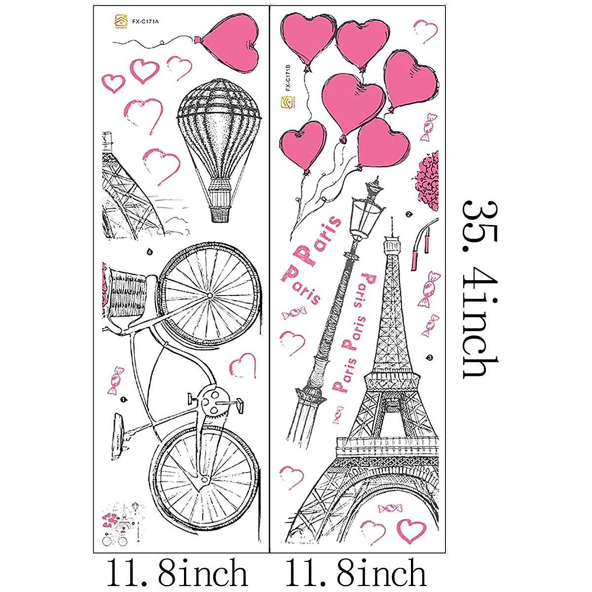 CIWEI Paris Wall Stickers- Eiffel Tower Wall Decal- Paris Wall Decor for Girl Bedroom Living Room Paris Themed Party Decoration 23.6 × 35.4 Inch