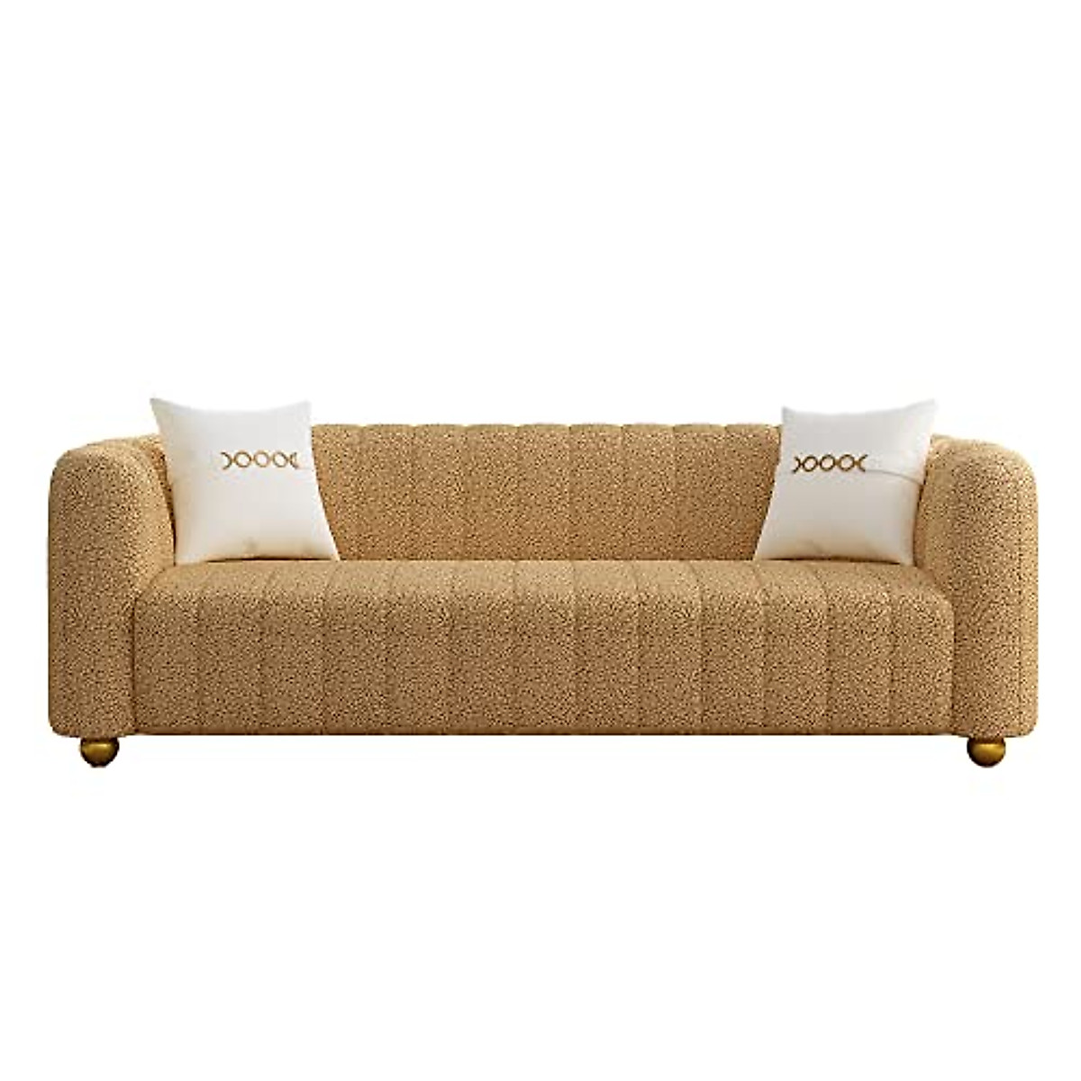 Misoce 83'' Luxury Velvet Couch Sofa for 3 Person Fashion Couch with 2 Pillows, Metal Legs Solid Wood Frame Chesterfield Sofa Couch for Living Room, Hotel (83'' Brown)