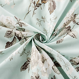 Eikei Home French Country Garden Toile Floral Printed Duvet Quilt Cover Cotton Bedding Set Asian Style Tapestry Pattern Chinoiserie Peony Blossom Tree Branches Multicolored Design (Queen, Light Blue)