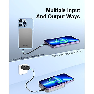 HINOVO Magnetic Power Bank, 10000mAh Wireless Portable Charger for iPhone, Wireless Battery Pack 15W Fast Charging, Compact Power Bank for iPhone 16/15/14/13/12, Compatible with MagSafe Phone Case