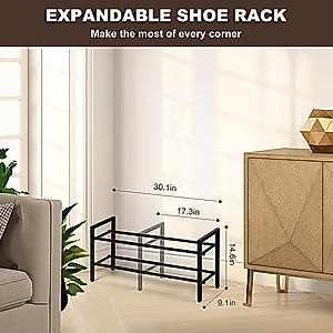 SALADAYS 2-Tier Expandable Shoe Rack, Adjustable Shoe Storage Shelf Organizer, Sturdy and Durable Metal Structure Free Standing Shoe Rack for Closet Entryway Doorway(Black)