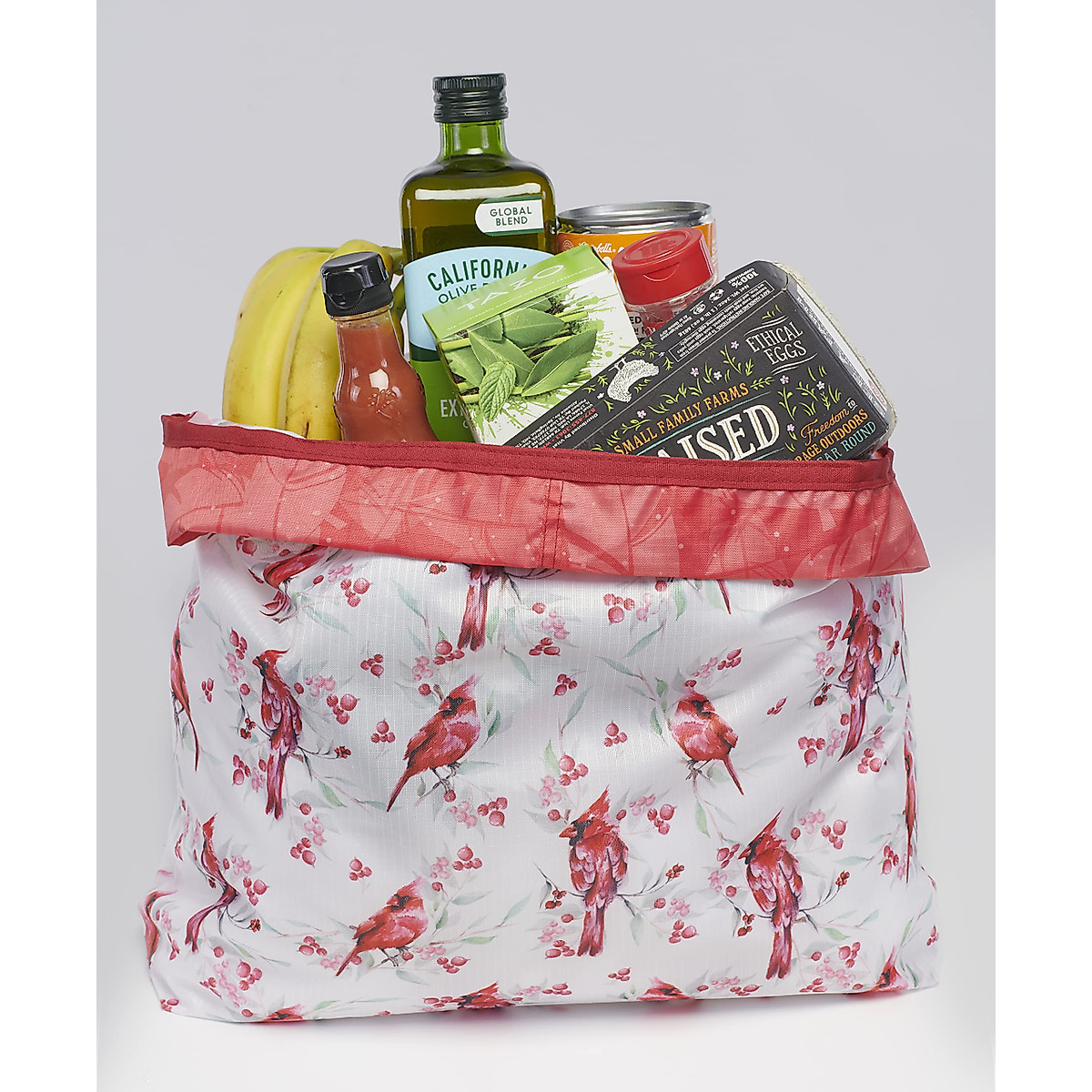 O-WITZ Reusable Grocery Bags | Vibrant Tote Bag For Groceries, Gym, Office, Beach, Toys & More | Washable Design With Large Handles For Maximum Convenience | Folds Into A Small Pouch, Cardinals