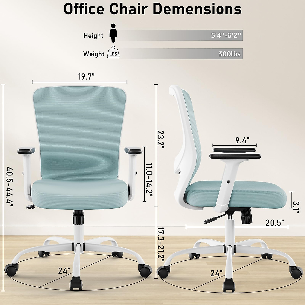 Vansalute Office Chair, Ergonomic Desk Chair with Adjustable High Back, Breathable Mesh Computer Chair with Adjustable Armrests, Rolling Swivel Comfy Task Chairs, Executive Chair for Home Office