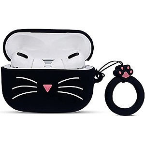 Airpod Pro Case Cover Cute Kitty Animal W Magnetic Dance Cat Airpod Holder Silicone Protective Case for Apple AirPods Pro | Funny Holiday Birthday Gifts for Her Women Teenage Girls (Black)