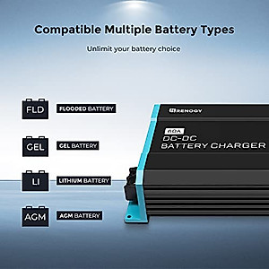 Renogy 12V 60A DC to DC On-Board Battery Charger for Flooded, Gel, AGM, and Lithium, Using Multi-Stage Charging in RVs, Commercial Vehicles, Boats, Yachts, 60A