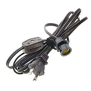 Penck UL Listed US Plug Electrical Lamp Cord SPT-1 6 Feet with Snap- in Pigtail Candelabra-Base Socket Cord Sets w/in-line Cord Switches, Brown