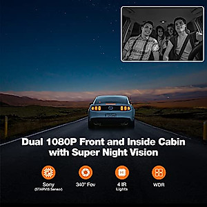 Kingslim D1 Pro 2K Dash Cam Front and Inside with Wi-Fi GPS - 2K/1080P Dual Car Camera Driving Recorder, Super Night Vision with 340° Wide Angle, 24H Parking Monitor (No Card)