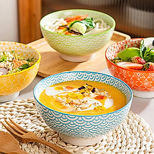 vancasso Natsuki Cereal Bowls, 22 OZ Ceramic Bowls Set of 4, Kitchen Serving Bowls Dishwasher Microwave Safe, Soup Bowls for Cereal, Pasta, Salad, Rice, Ice Cream, Dessert, Colorful Japanese Style