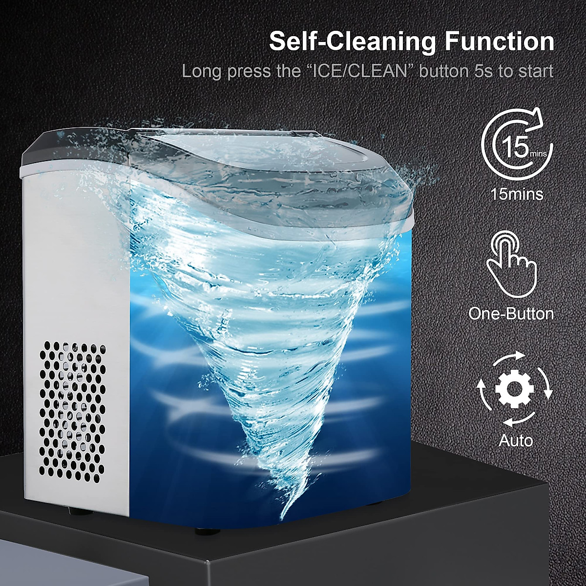 HUMHOLD Nugget Ice Maker Countertop, 33Lbs Chewable Pebble Ice Per Day, Auto Self Cleaning, Crunchy Pellet Ice Cubes Maker Machine, Portable Compact Design for RV/Home/Kitchen/Office