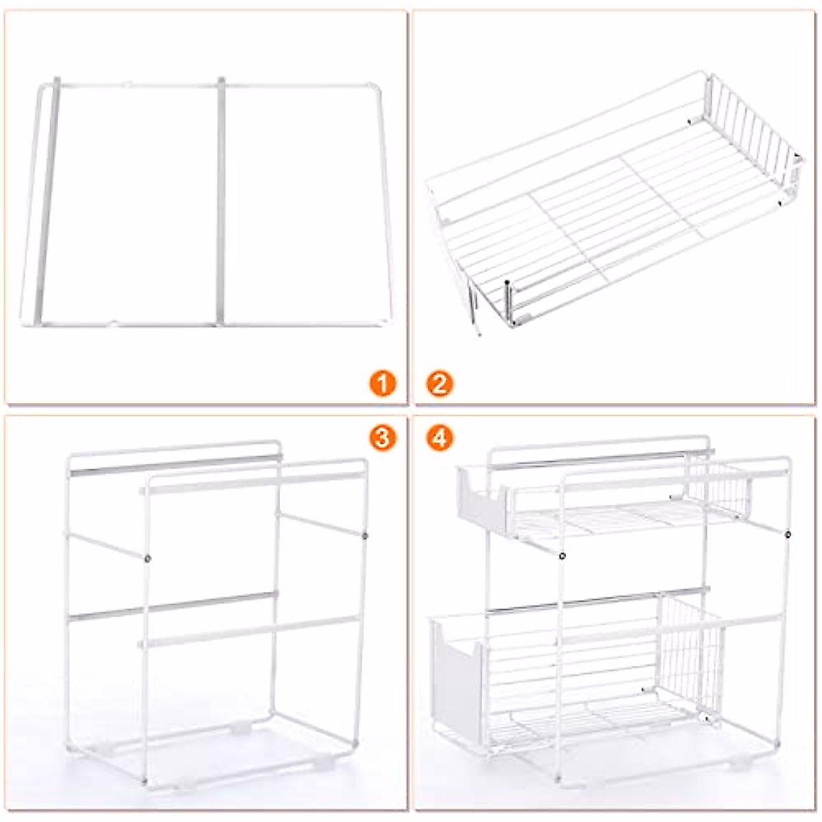 METALLIXITY Under Sink Cabinet Organizer with Sliding Drawers (14.7"x 17.1"), 2-Tier Metal Pull-Out Cabinet Organizer - Suitable for Kitchen, Bathroom, Pantry, Cabinet - White
