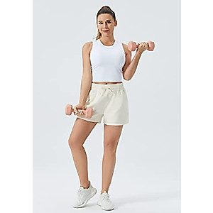 THE GYM PEOPLE Women's Medium Support Sports Bra Removable Padded Sleeveless Workout Crop Tops White