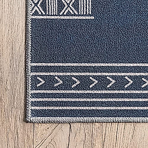 nuLOOM Arina Machine Washable Global Inspired Simplistic Tribal Area Rug, 5' x 8', Navy