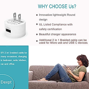 5FT 2 in 1 Charger Fit for Samsung Galaxy Tab A E,S,S2,3,4, 10.1" 7.0" 8.0" 8.4" 9.6" 9.7",SM-T580/T380/T280/P580/T387/T377/T800/T113/T520/T900/T320/T713 Tablet Cable Power Supply Adapter Cord