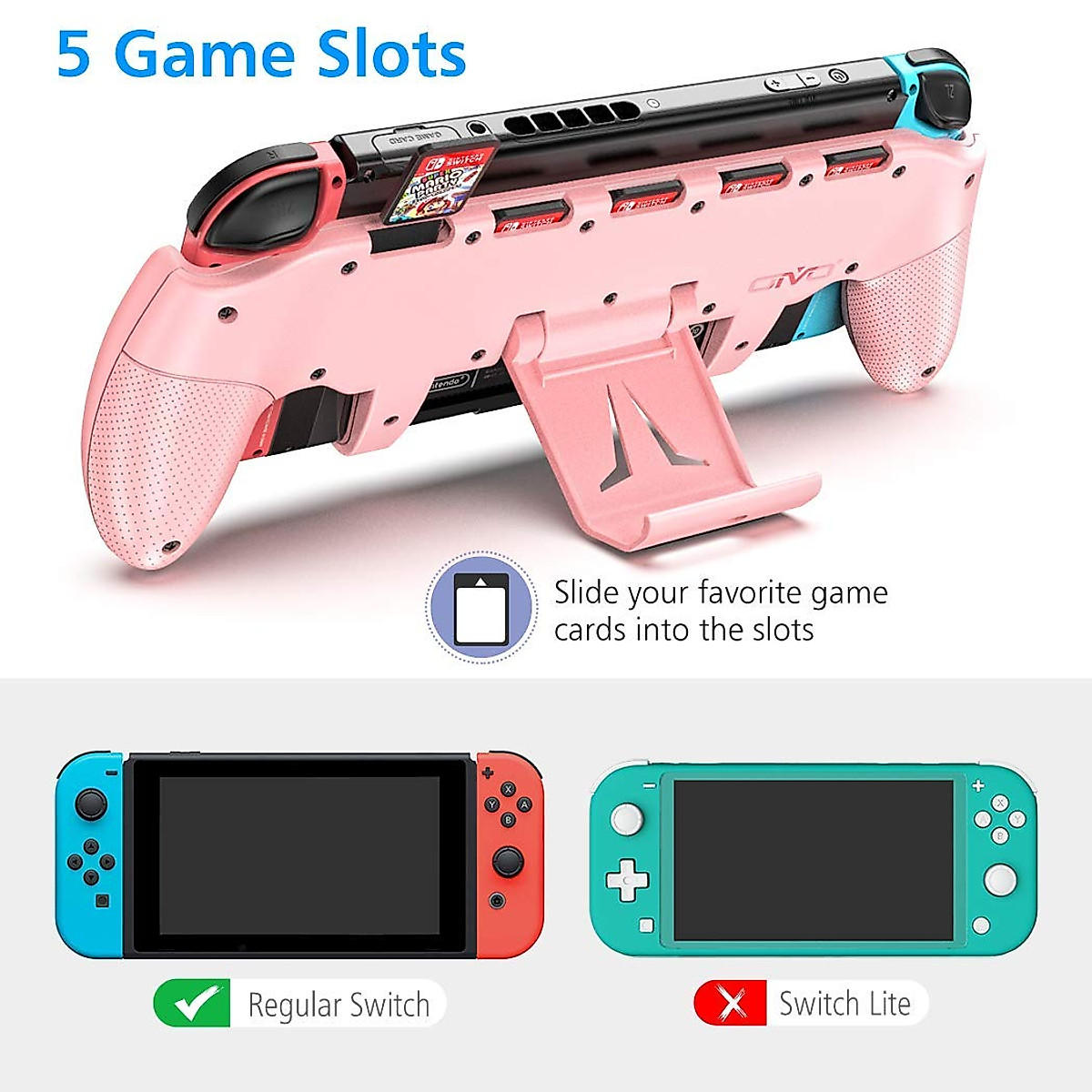 Switch Pink Grip Compatible with Nintendo Switch, OIVO Ergononmic Hand Grip, Upgraded with Adjustable Stand for Nintendo Switch- Pink
